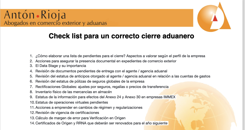 CHECK LIST PARA UN CORRECTO CIERRE ADUANERO - Antón Rioja